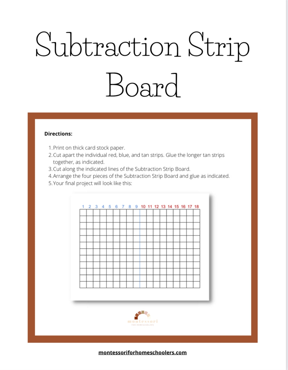 Montessori Subtraction Strip Board (DIGITAL DOWNLOAD) – Montessori for ...